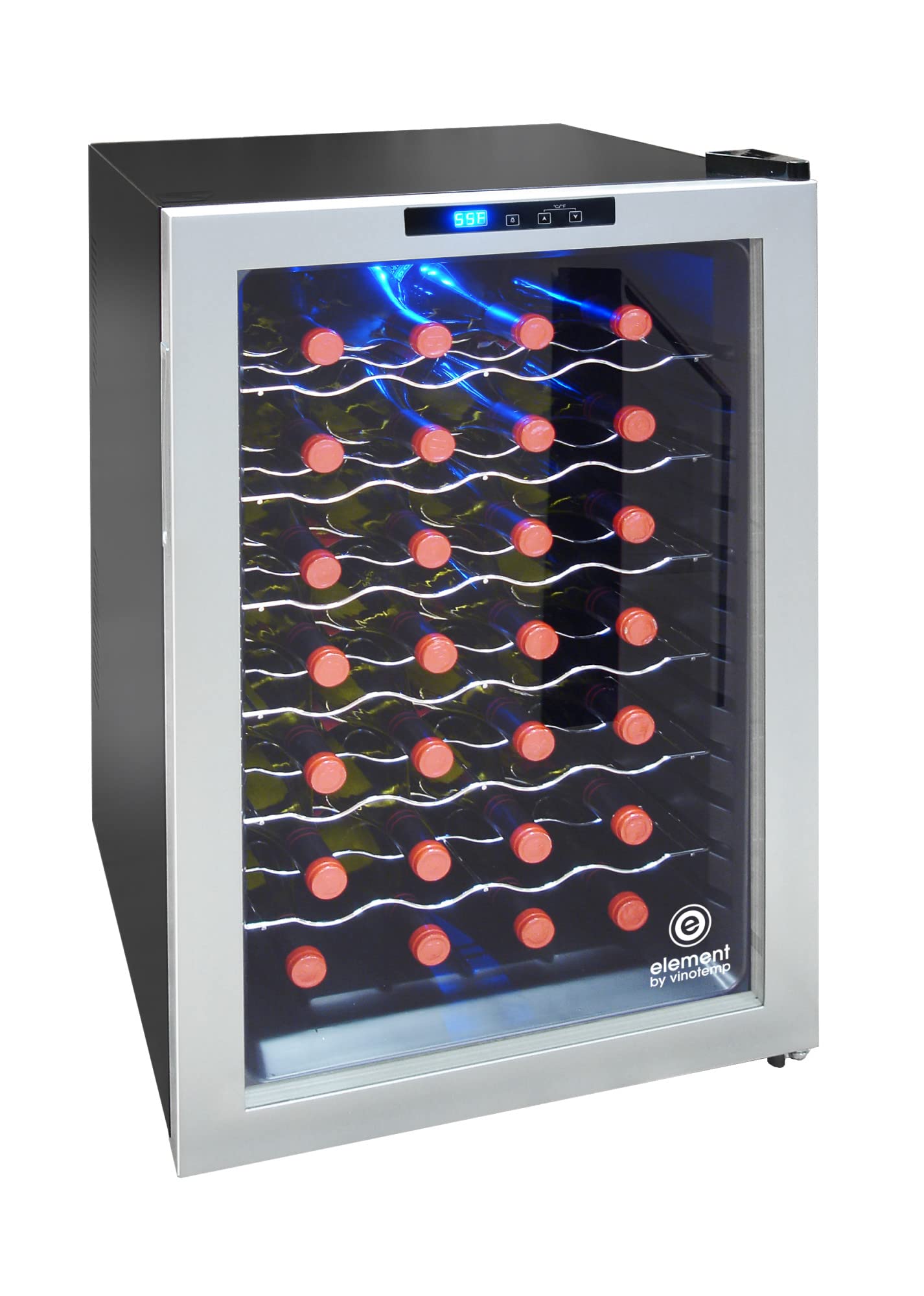 Vinotemp EL-28SILC 28 Bottle Cooler Refrigerator, Freestanding Wine Fridge with Touch Screen Adjustable Temperature Control, Dual-Paned Glass Door and Safety Lock, Metallic