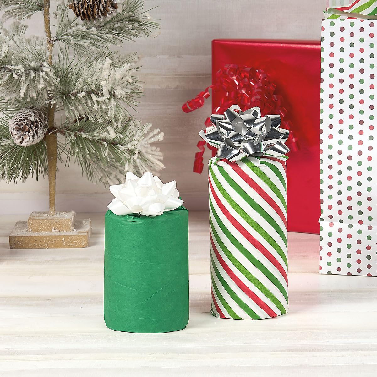 Holiday Red, Green & Stripes Tissue Sheets - Set of 18 Sheets, 20" x 20", 6 of Each Color/Design.