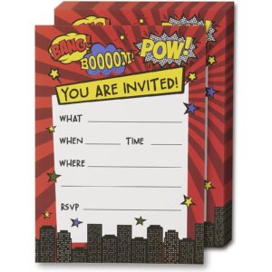 juvale comic book action hero birthday party fill-in invitation cards (5 x 7 in, 24 pack)