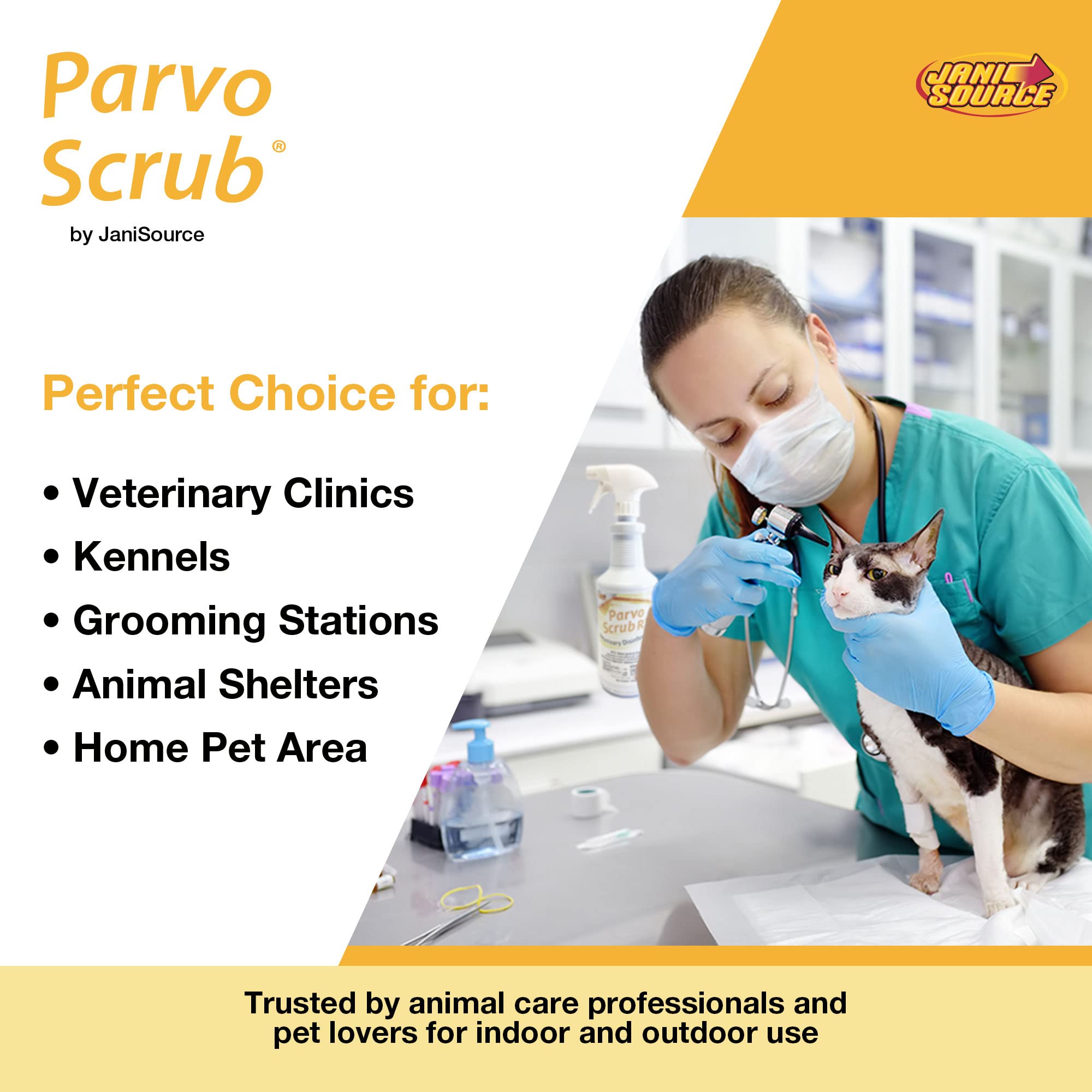 Jani-Source ParvoScrub RTU: Veterinary Disinfectant & Kennel Cleaner, 1 Quart (3-Pack)