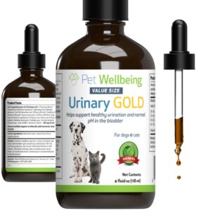 pet wellbeing urinary gold for dogs & cats - vet-formulated - urinary tract health, supports normal urinary ph - natural herbal supplement 4 oz (118 ml)