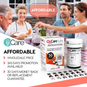 Oh?Care Lite Blood Glucose Test Strips (50pcs) - Diabetic Test Strips Calibrated for Oh?Care Lite Blood Sugar Testing Monitor/Glucometer - Affordable Diabetic Supplies by ijCare (1)