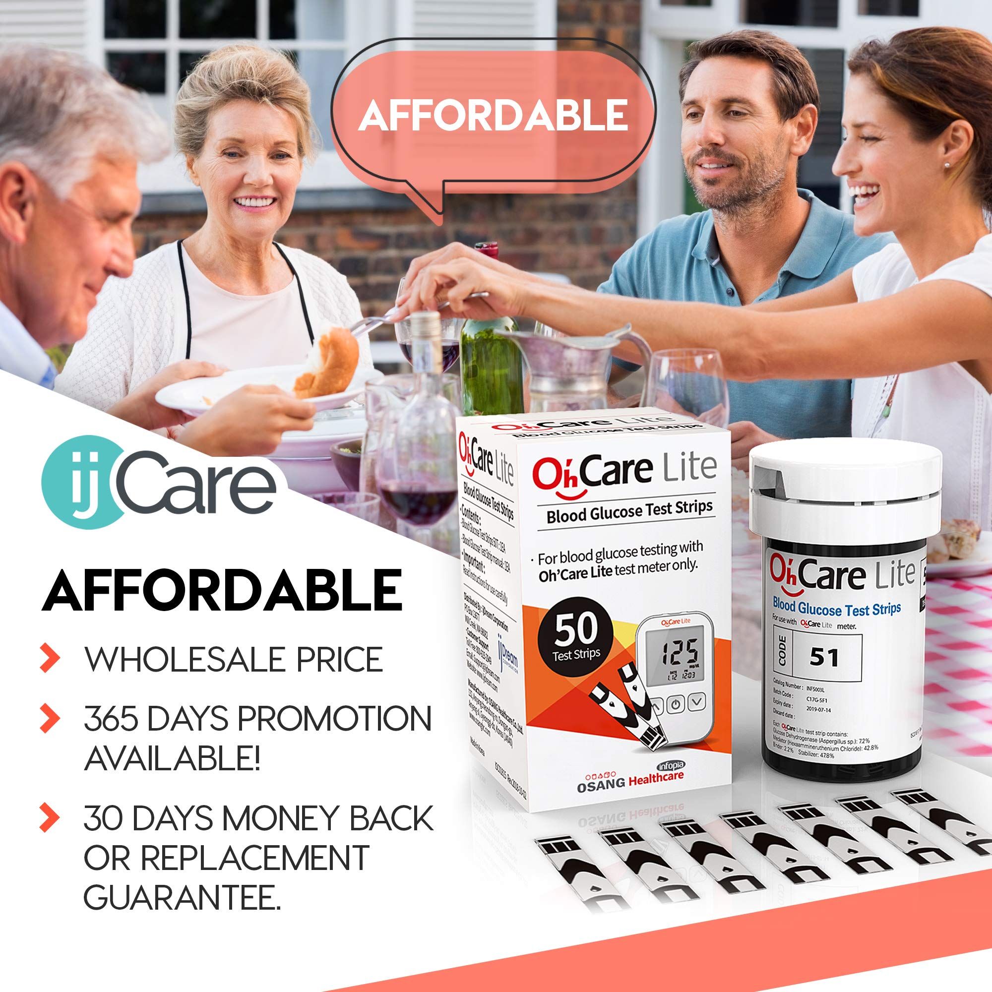 Oh?Care Lite Blood Glucose Test Strips (50pcs) - Diabetic Test Strips Calibrated for Oh?Care Lite Blood Sugar Testing Monitor/Glucometer - Affordable Diabetic Supplies by ijCare (1)