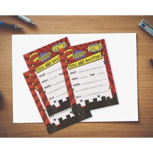 Juvale Comic Book Action Hero Birthday Party Fill-In Invitation Cards (5 x 7 In, 24 Pack)