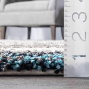 nuLOOM Drey Striped Shag Area Rug - 3x5 Accent Shag Rug Casual Blue Multi/Brown Rugs for Living Room Bedroom Dining Room Nursery Entryway