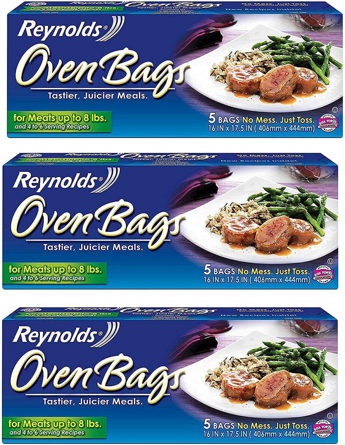 Reynolds Oven Cooking Large Size for Meats & Poultry (up to 8-Pounds), 5 Count Boxes (Pack of 3) 15 Bags Total