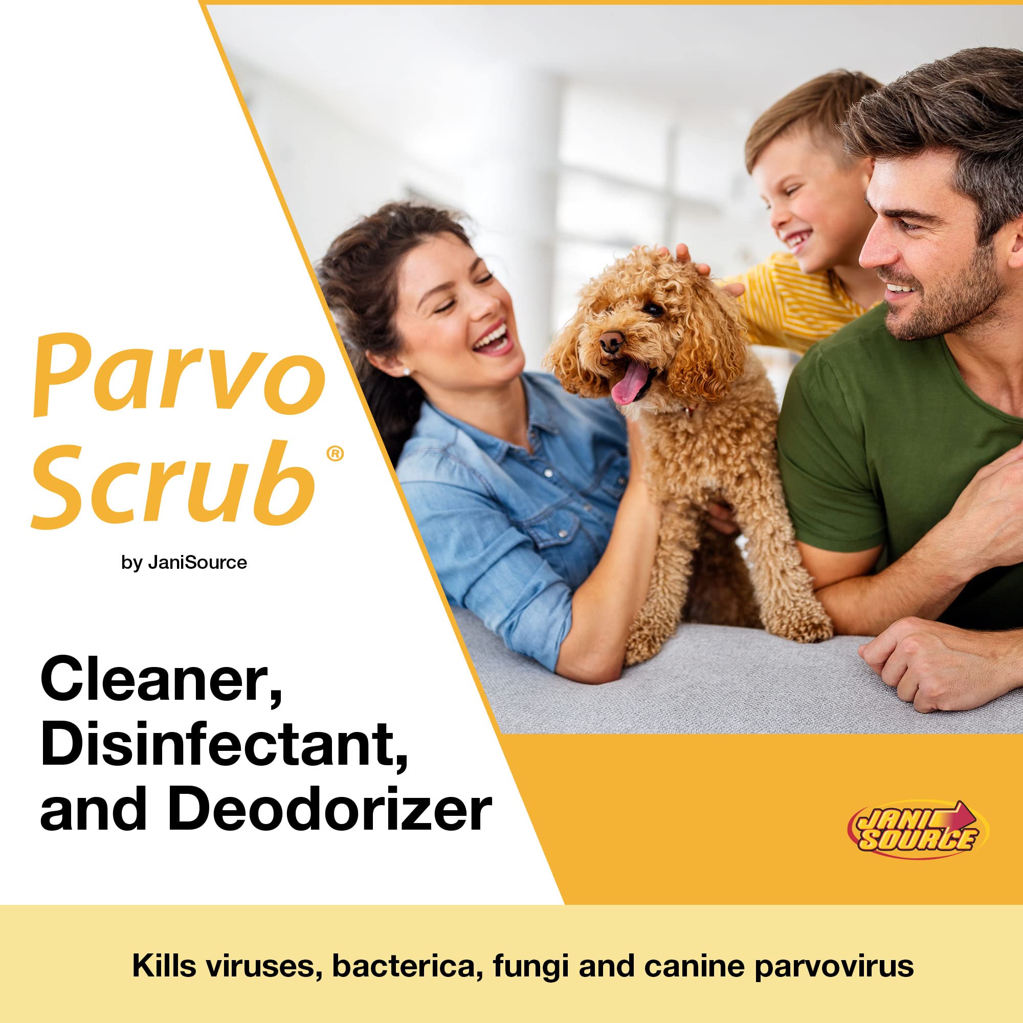 Jani-Source ParvoScrub RTU: Veterinary Disinfectant & Kennel Cleaner, 1 Quart (3-Pack)