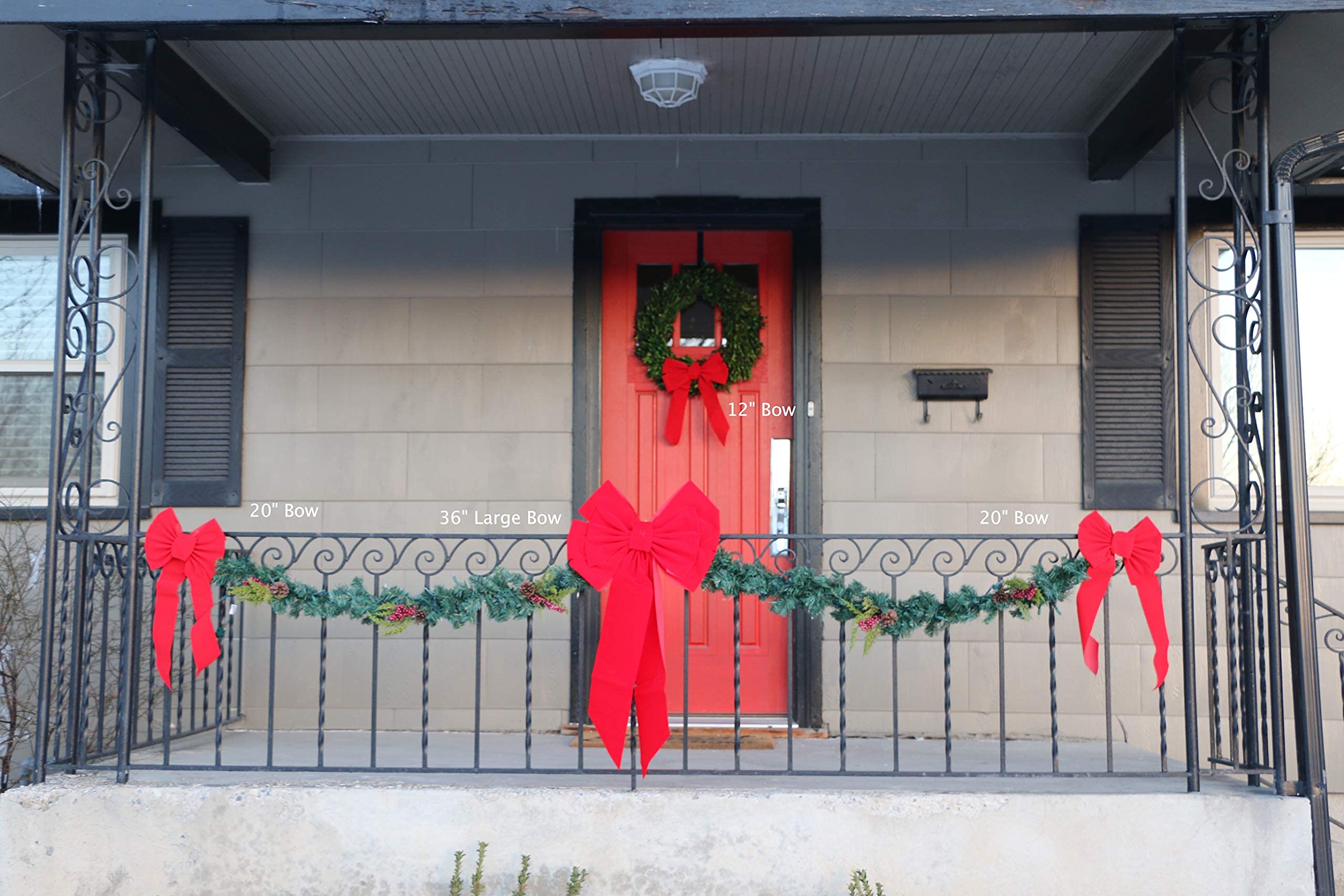 Rocky Mountain Goods Red Christmas Bow Extra Large 35” by 18” - 11 Looped Waterproof Velvet Large Outside Bow - Bow for car, Door, House - Jumbo Red Bow with Attachment for Hanging (1)