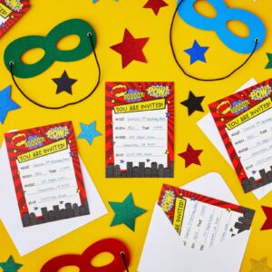 Juvale Comic Book Action Hero Birthday Party Fill-In Invitation Cards (5 x 7 In, 24 Pack)