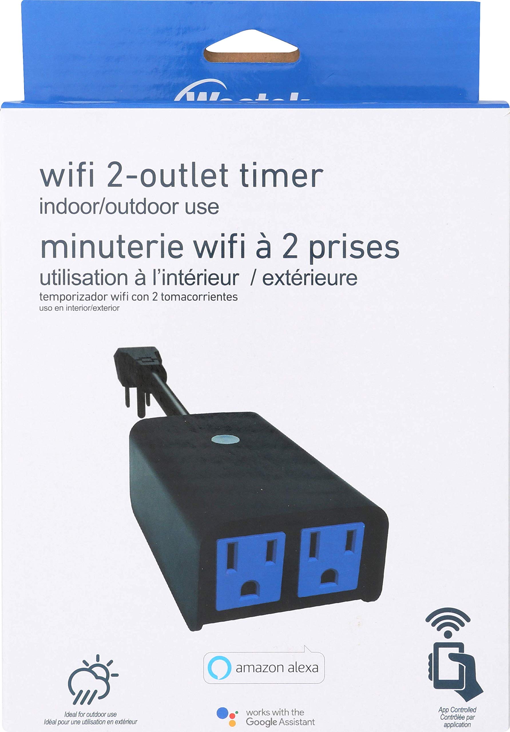 Westek SMARTPLUG2A WiFi Enabled 2-Outlet Outdoor Plug-in Timer, Black