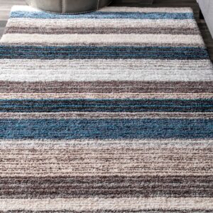 nuLOOM Drey Striped Shag Area Rug - 3x5 Accent Shag Rug Casual Blue Multi/Brown Rugs for Living Room Bedroom Dining Room Nursery Entryway