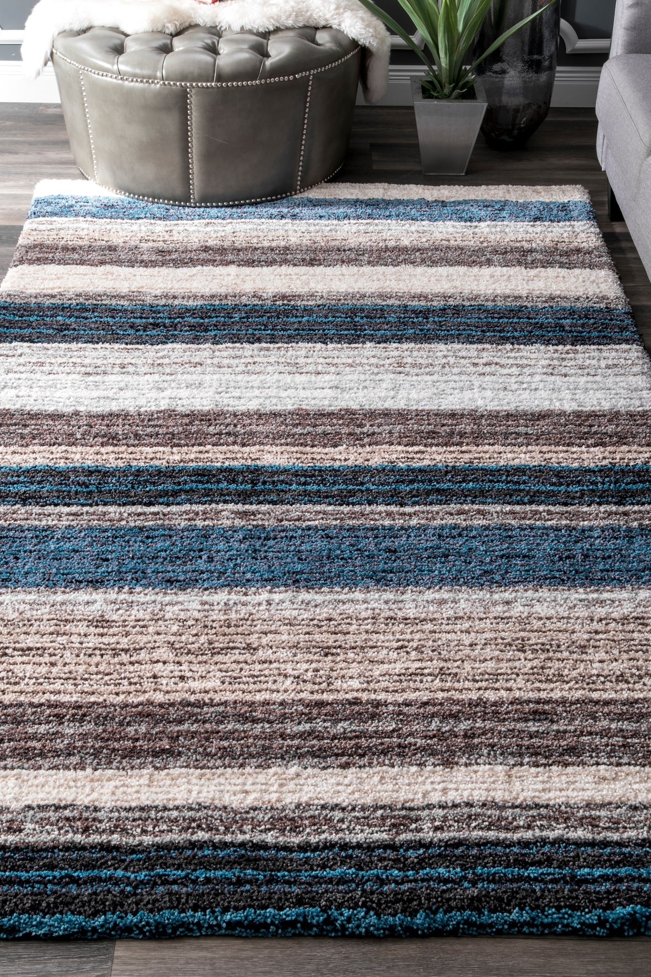 nuLOOM Drey Striped Shag Area Rug - 3x5 Accent Shag Rug Casual Blue Multi/Brown Rugs for Living Room Bedroom Dining Room Nursery Entryway