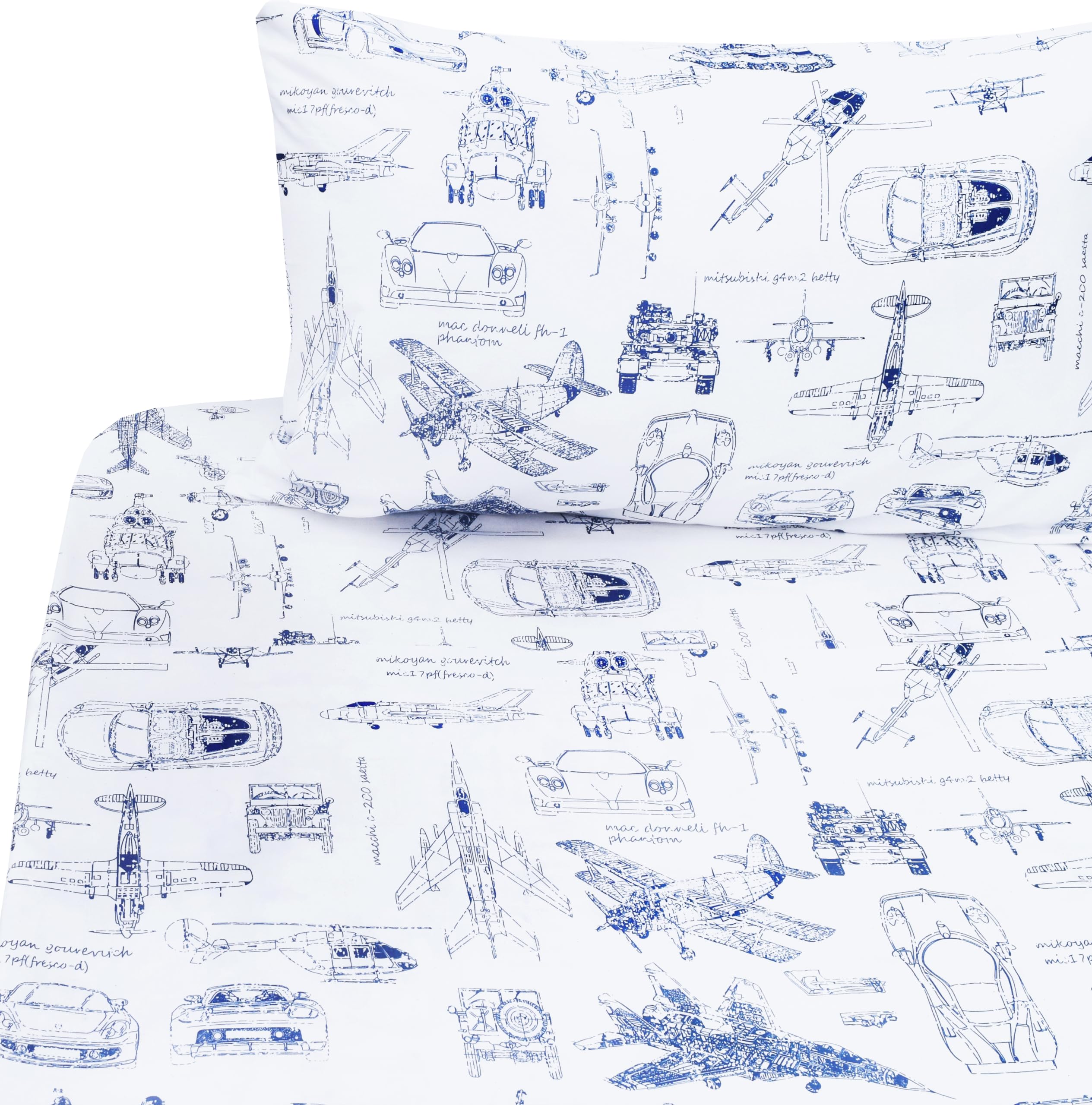 J-pinno Cars Tank Helicopter Aircraft Military Transport Vehicles Twin 100% Cotton 3 Pieces Sheet Set for Kids Boys Children Flat Sheet + Fitted Sheet + Pillowcase Bedding Set