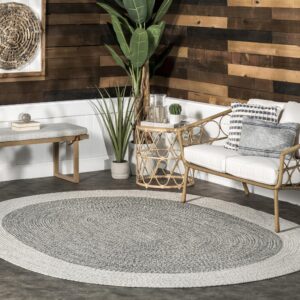 nuloom indoor/outdoor braided oralia area rug, 5' x 8' oval, grey