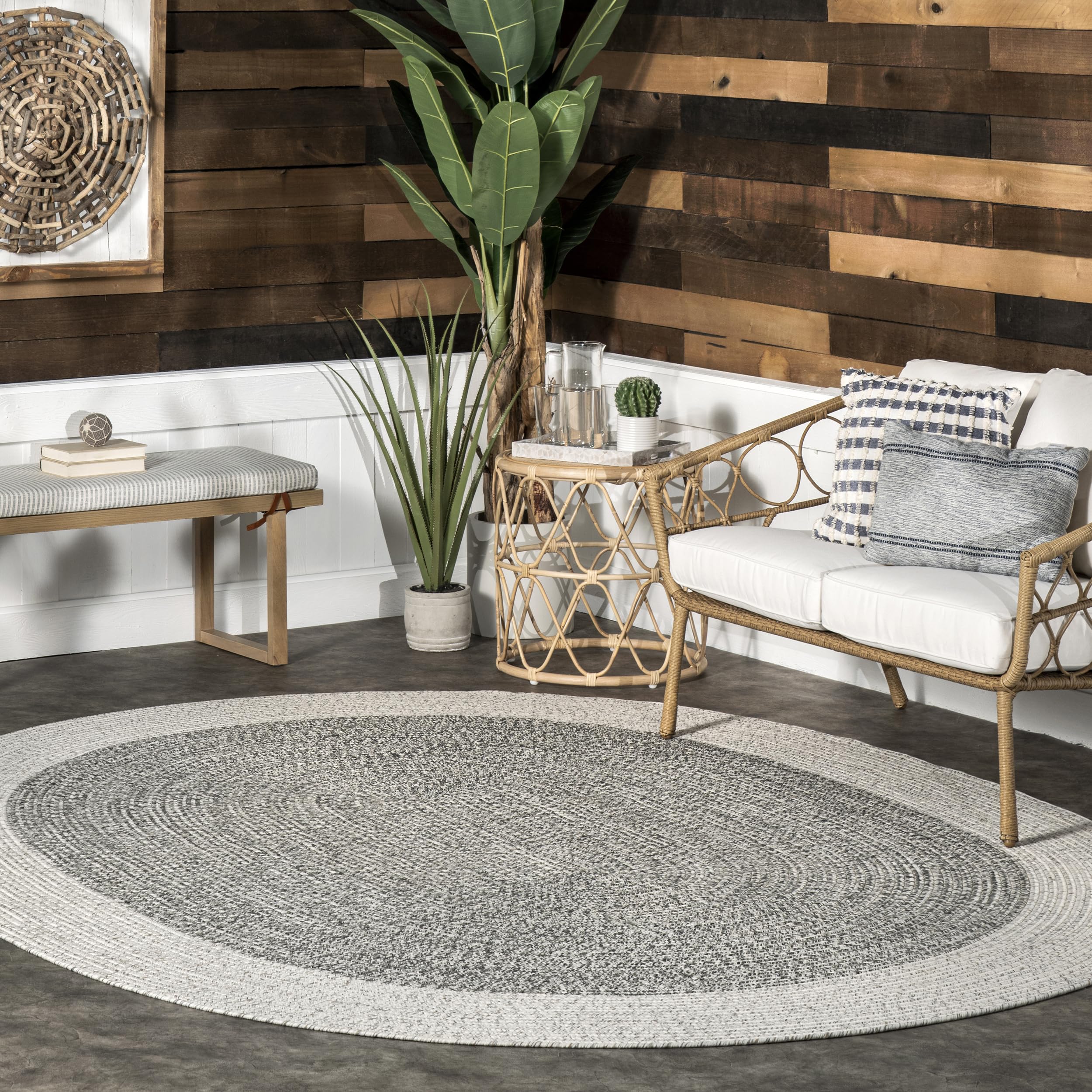 nuLOOM Indoor/Outdoor Braided Oralia Area Rug, 5' x 8' Oval, Grey