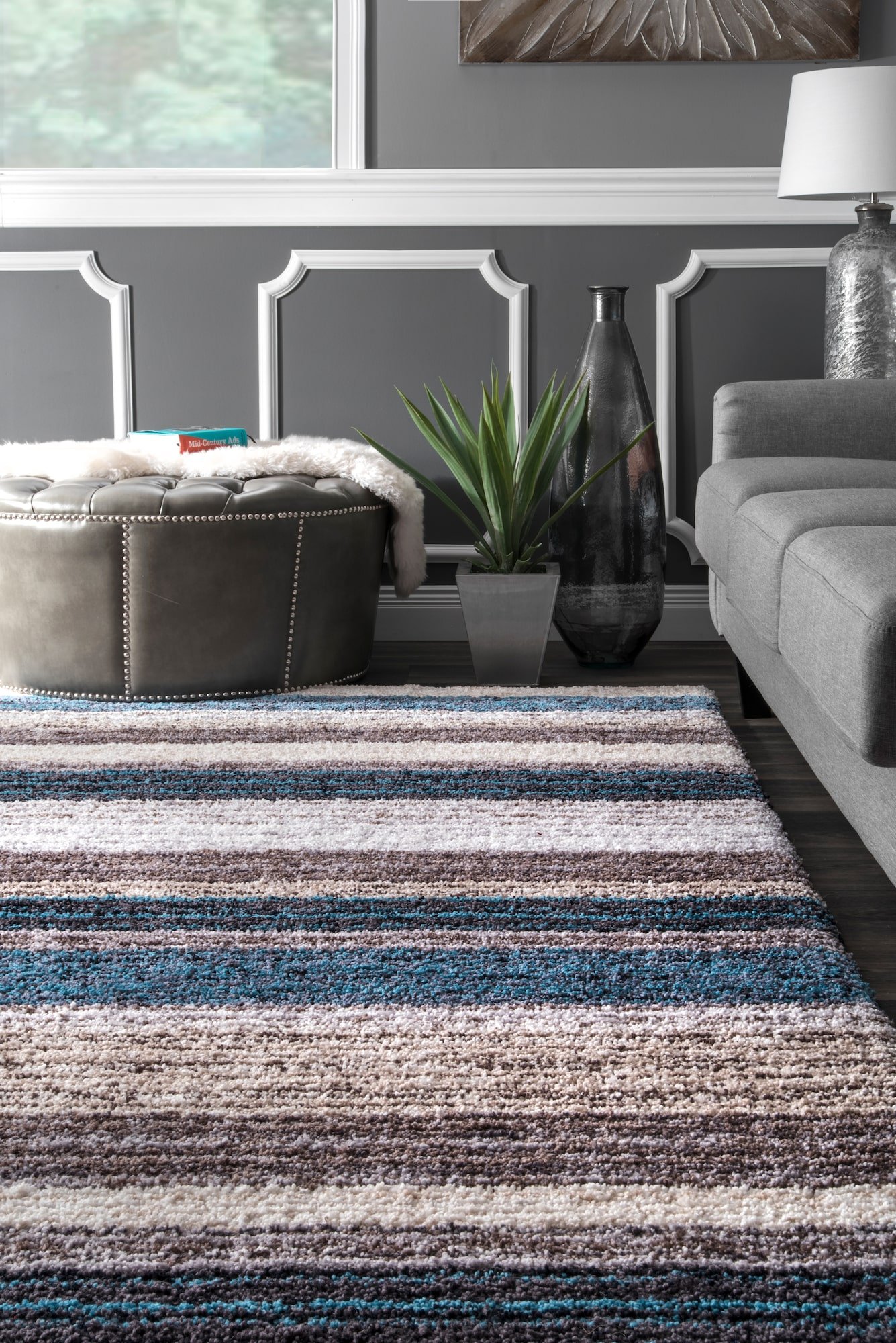 nuLOOM Drey Striped Shag Area Rug - 3x5 Accent Shag Rug Casual Blue Multi/Brown Rugs for Living Room Bedroom Dining Room Nursery Entryway