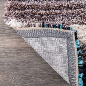 nuLOOM Drey Striped Shag Area Rug - 3x5 Accent Shag Rug Casual Blue Multi/Brown Rugs for Living Room Bedroom Dining Room Nursery Entryway