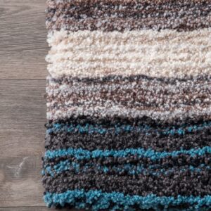 nuLOOM Drey Striped Shag Area Rug - 3x5 Accent Shag Rug Casual Blue Multi/Brown Rugs for Living Room Bedroom Dining Room Nursery Entryway