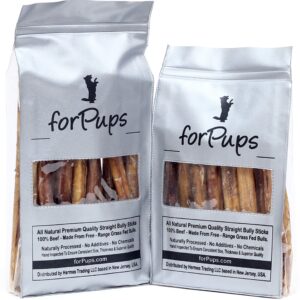 forPups Regular Bully Sticks (Half Pound - 6 Inch) (8 oz Pack) - All Natural, Grass-Fed, Non-GMO (6") (0.5 lb) 100% Beef Pizzle Dog Chews, Fully Digestible, Best Dental Treats