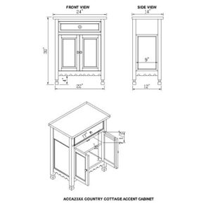 Rustic Cottage Accent Cabinet with 1 Drawer and 2 Doors, White Antique - Living Room Furniture, Functional Design with Dental Work and Turned Legs, Wipe Clean with a Dry Cloth