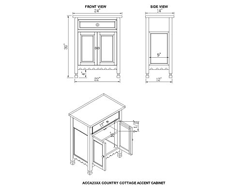 Rustic Cottage Accent Cabinet with 1 Drawer and 2 Doors, White Antique - Living Room Furniture, Functional Design with Dental Work and Turned Legs, Wipe Clean with a Dry Cloth