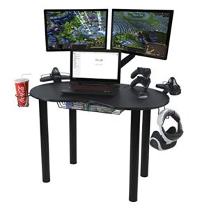 Atlantic Eclipse Gaming/Studying/Working Desk, Durable Carbon Fiber Laminated Desktop, Heavy-Duty All-Steel Legs, Integrated Speaker Stands, Gadget Storage, Cable Management, PN 82050334 - Black