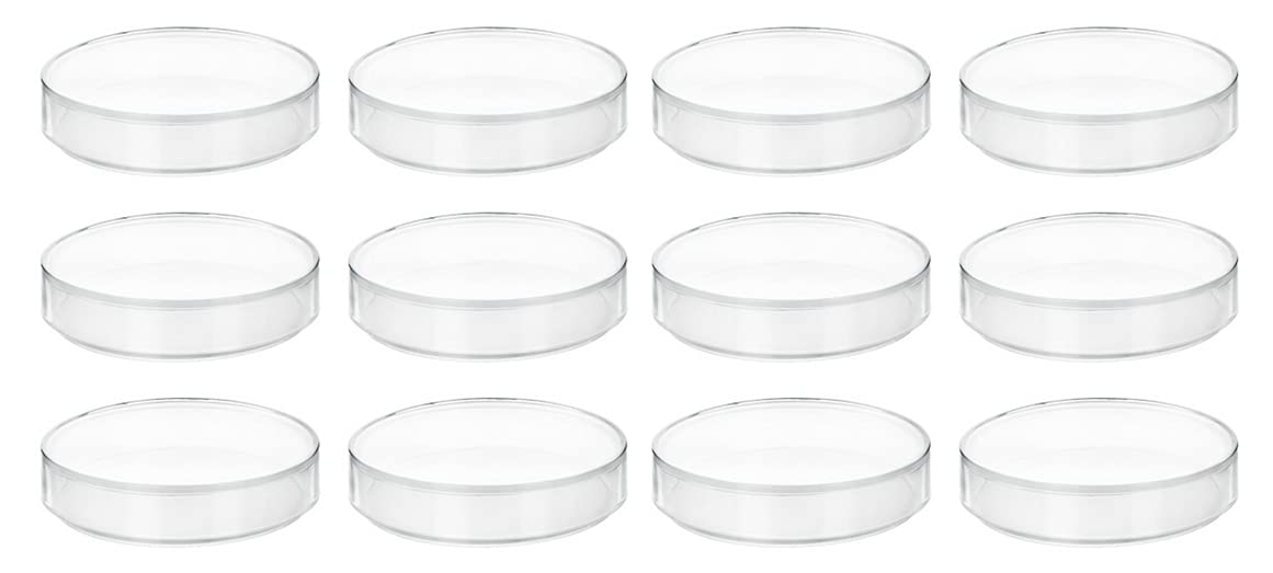 EISCO 12PK Polypropylene Petri Dishes with Lids - 95mm (3.75") Dish Diameter, 100mm (4") Lid Diameter, 13mm (0.5") Depth - Reusable