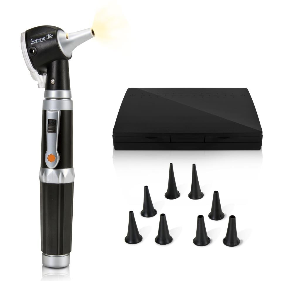 SereneLife 2-in-1 Fiber Optic Otoscope Kit-Home Internal Ear Inspection Instrument w/LED Digital Light,3X Magnification w/Storage,Washable Ear Tips for Children,Adults or Pets-SereneLife