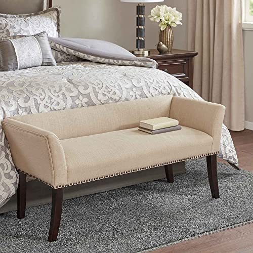 Madison Park Welburn Bedroom Solid Wood Polyester Fabric Seating Modern Style, 49.5"W x 19.25"D x 23"H, Cream