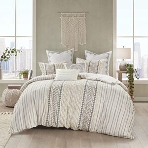 INK+IVY Imani 100% Cotton Duvet Mid Century Modern Design, All Season Comforter Cover Bedding Set, Matching Shams, King/Cal King, Ivory Chenille Tufted Accent 3 Piece