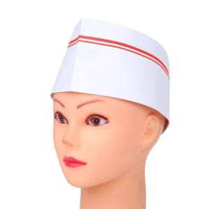 BBTO 10 Pieces Soda Jerk Paper Hats Food Server Cap Retro Chef Caps with Red Strips for Theme Restaurant Party (Red Strips)