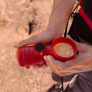 WACACO Nanopresso Portable Espresso Maker, Upgrade Version of Minipresso, 18 Bar Pressure, Mini Travel Coffee Machine, Manually Operated, Perfect for Camping and Hiking, Red