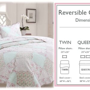 Cozy Line Home Fashions 100% Cotton Real Patchwork Floral Pink Rose Shabby Chic Girly Reversible Quilt Bedding Set, Coverlet Bedspread (La Rosa Rêve, King - 3 Piece)