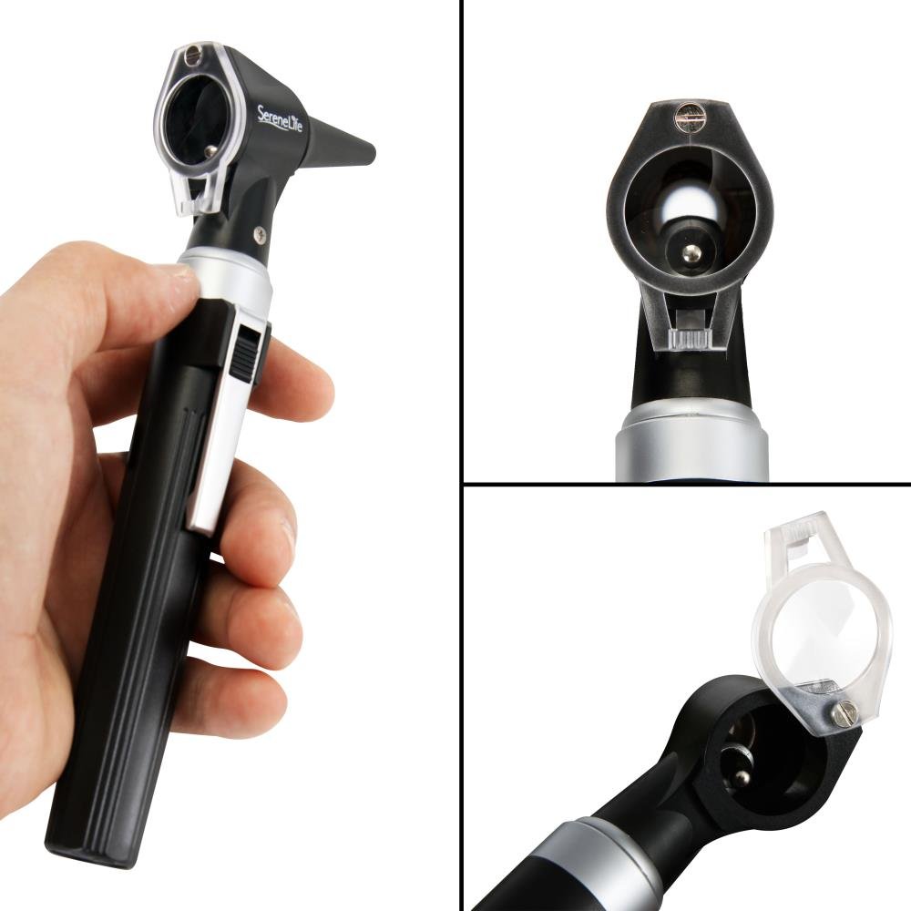 Serenelife Compact Otoscope Ear Checker - Fiber Optic Digital Bright LED Ear Light Design Battery Operated & 3X Magnification - Washable Speculum Tip for Pediatric Adult & Veterinary