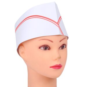 BBTO 10 Pieces Soda Jerk Paper Hats Food Server Cap Retro Chef Caps with Red Strips for Theme Restaurant Party (Red Strips)