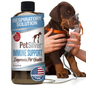 PetSilver Immune Support - Patented Chelated Silver Solution - Promotes Respiratory Health in Cats & Dogs - Allergies, Sinus & Cough Treatment - All-Natural Nebulizer Solution - Easy to Use 16 fl oz