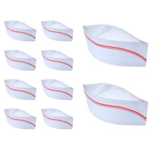 bbto 10 pieces soda jerk paper hats food server cap retro chef caps with red strips for theme restaurant party (red strips)