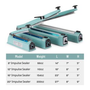 Flexzion Impulse Sealer 20 Inch (500mm) 750W Heat Sealer Machine with Adjustable Heating Mode, No Warm Up Needed, Portable Bag and Seal Impulse with Replacement Element Grip and Teflon Tape