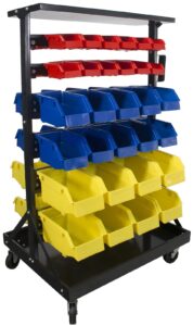 erie tools tlpb04 60 parts bin storage shelving with locking wheels for shop garage or home storage