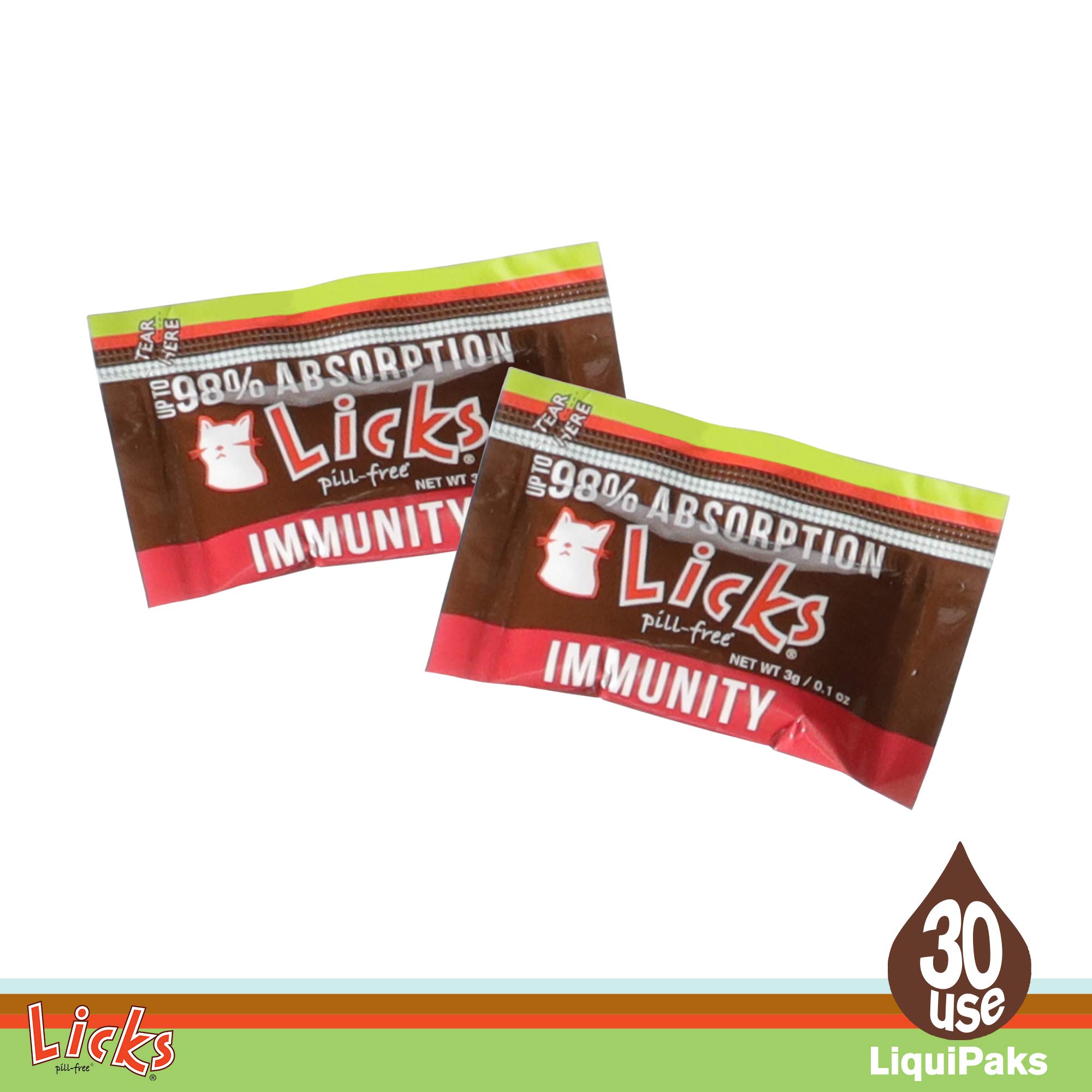 Licks Pill-Free Cat Immunity - Immune Support Cat Supplies - Respiratory Supplements for Cats - Cat Health Supplies - Gel Packets - 30 Use