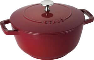 staub wa-nabe 40501-072 wanabe cherry l 7.9 inches (20 cm) double-handed casting, enameled pot, rice cooking, 3 pieces, induction compatible