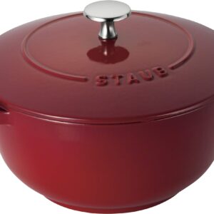 staub Wa-NABE 40501-072 Wanabe Cherry L 7.9 inches (20 cm) Double-Handed Casting, Enameled Pot, Rice Cooking, 3 Pieces, Induction Compatible