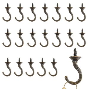 svaitend 20 pcs screw hooks, pattern carving hooks screw in mug hooks metal heavy duty screw wood wall ceiling hooks plant hooks indoor outdoor for utensils baskets lights wind chimes decor