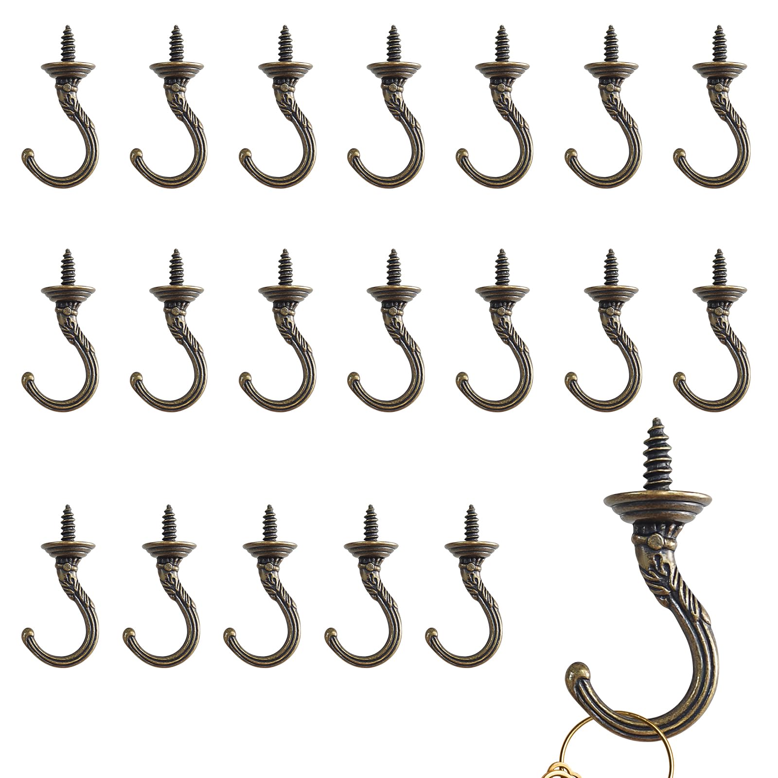 Svaitend 20 Pcs Screw Hooks, Pattern Carving Hooks Screw in Mug Hooks Metal Heavy Duty Screw Wood Wall Ceiling Hooks Plant Hooks Indoor Outdoor for Utensils Baskets Lights Wind Chimes Decor