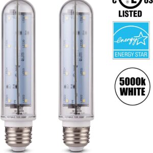 Tento Lighting T10 LED Tube Light, Tubular Light Bulb, E26 Medium Base, Sub Zero Fridge and Freezer Light Bulb Replacement, Aquarium Light Bulb, Type T Bulb, 60w - 70w, 5000k, Cool White (2 Pack)