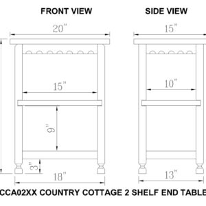 Rustic Cottage End Table with 2 Shelves - Farmhouse Style | 15D x 20W x 27H in | Select Hardwoods for Durability | Square, Turned Legs | Wipe Clean | Blue Finish | Living Room Furniture