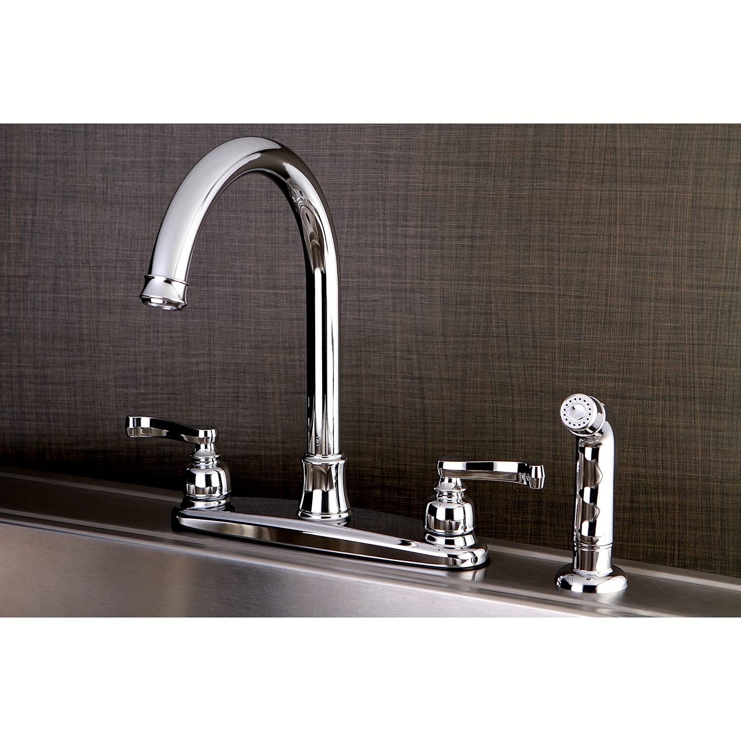 Kingston Brass French Chrome Kitchen Faucet with Side Sprayer