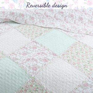 Cozy Line Home Fashions 100% Cotton Real Patchwork Floral Pink Rose Shabby Chic Girly Reversible Quilt Bedding Set, Coverlet Bedspread (La Rosa Rêve, King - 3 Piece)