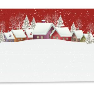 Christmas Place Cards with Vintage Snowy Christmas Village and Pine Trees. Pack of 50 Tent Style Cards for Holiday Dinner, Brunch, Party, or Any Occasion. No Holder Necessary.