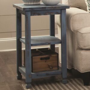 Rustic Cottage End Table with 2 Shelves - Farmhouse Style | 15D x 20W x 27H in | Select Hardwoods for Durability | Square, Turned Legs | Wipe Clean | Blue Finish | Living Room Furniture